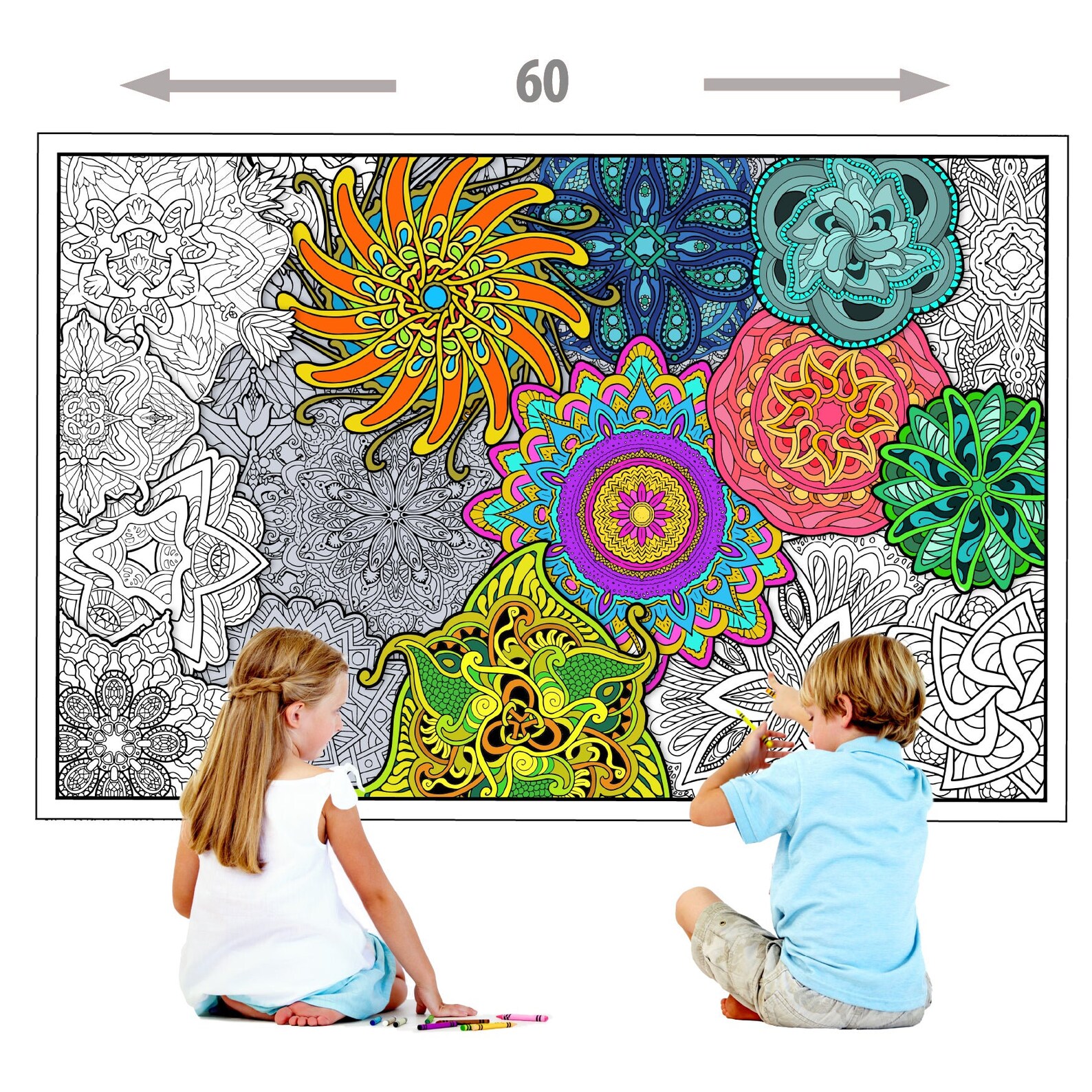 2 Pack of Giant Coloring Posters of Flowers and Mandala Collages Young ...