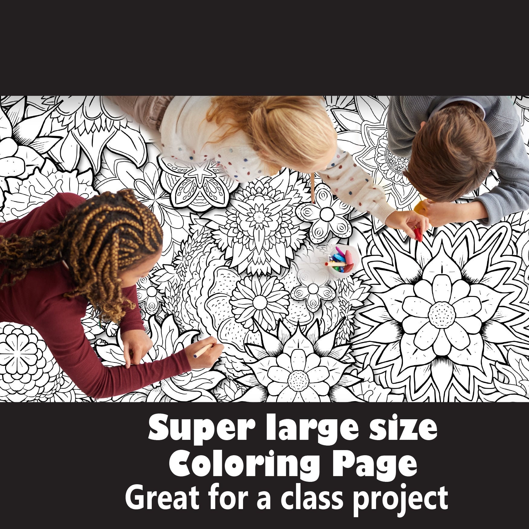 2 Pack of Giant Coloring Posters of Flowers and Mandala Collages Young ...