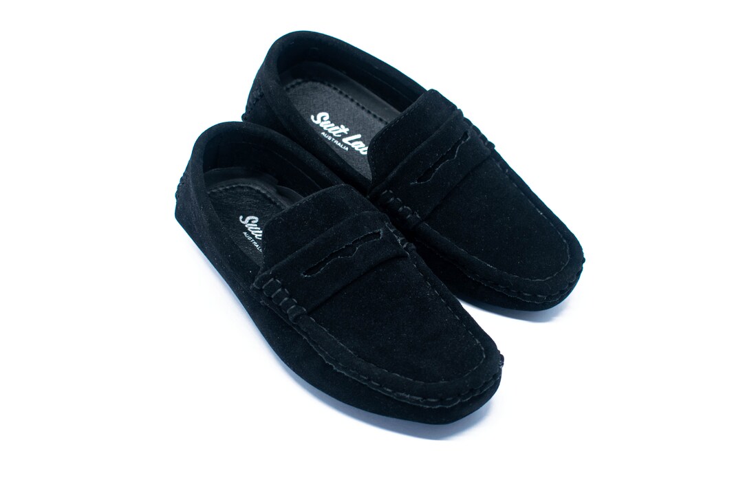 SUIT LAB Boys Black Suede Loafers Wedding, Church, Formal, Communion ...