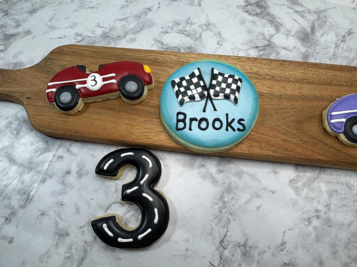 Vintage Race Car Sugar Cookies: Child's Birthday Party Decorated Sugar ...