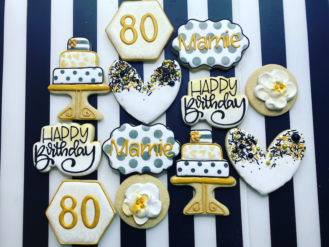 80th Birthday Celebration, Custom Adult Birthday Cookies, Happy ...