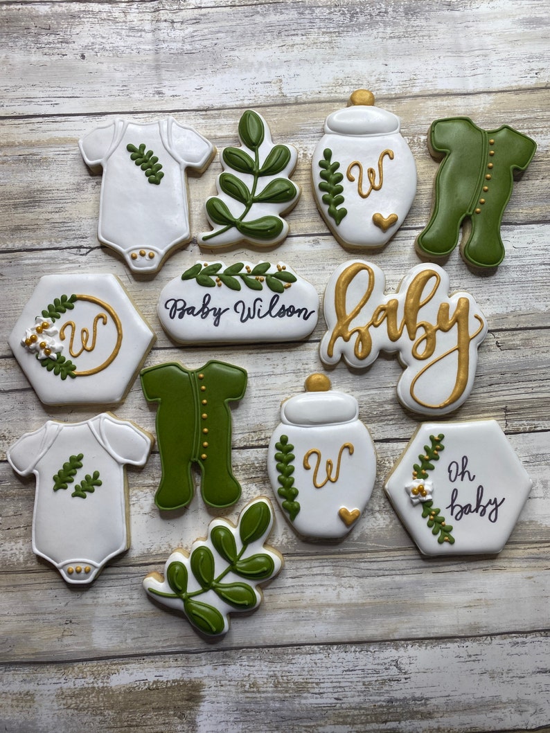 Baby Shower Cookies Greenery and Gold - Etsy