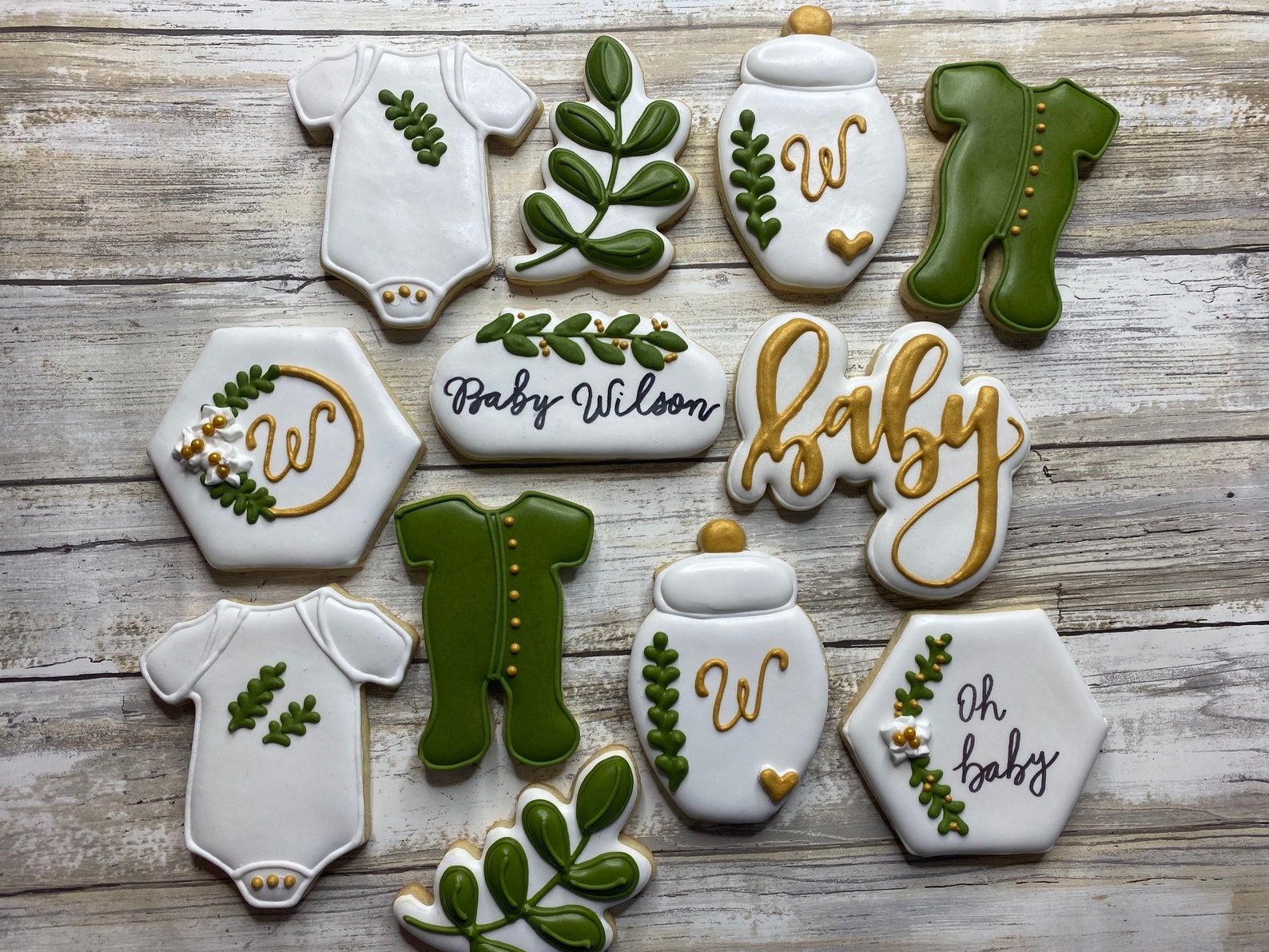 Greenery and Gold Baby Shower Cookies: Customizable Shower Gift, Gender ...