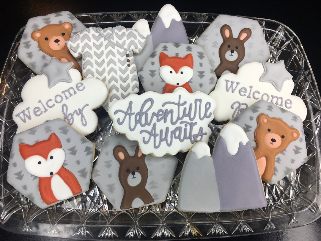 Adventure Awaits Baby Shower Cookies: Woodland Animals Party Favors ...