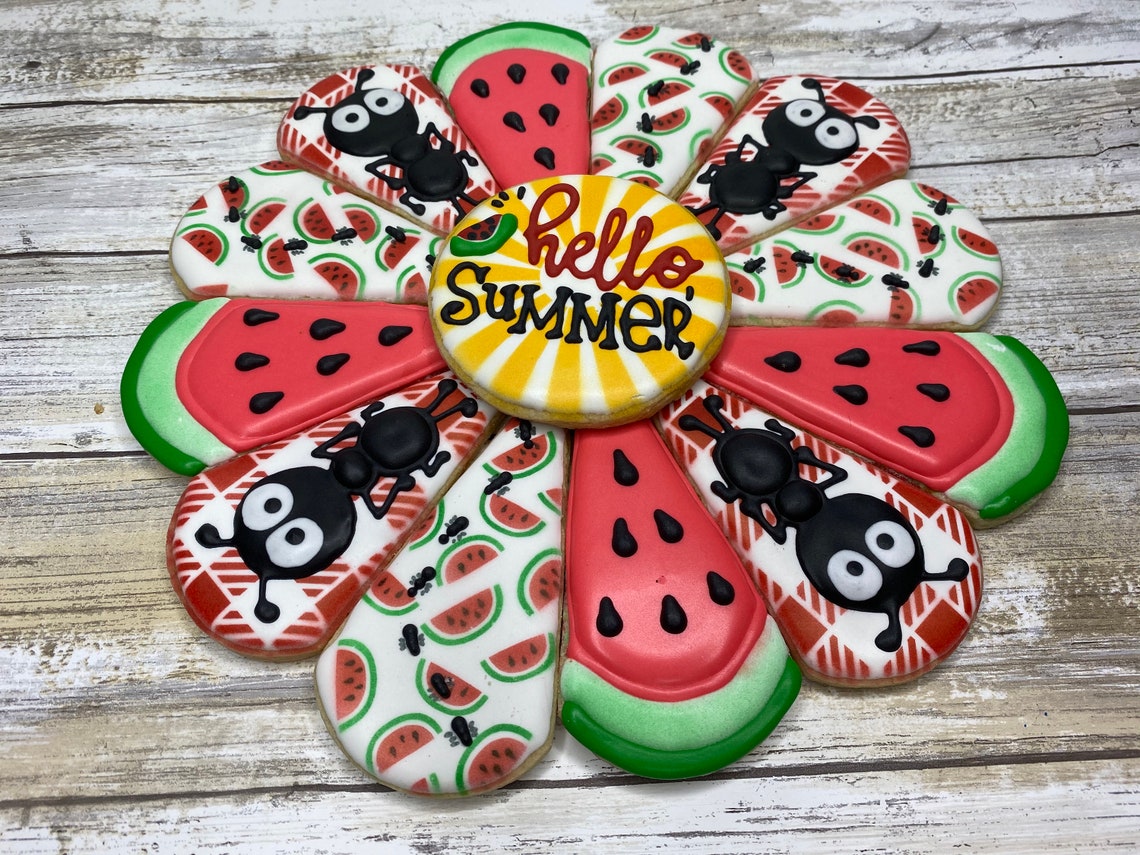 Watermelon & Ant Sugar Cookie Platter: Summer Party Favor, Large - Etsy