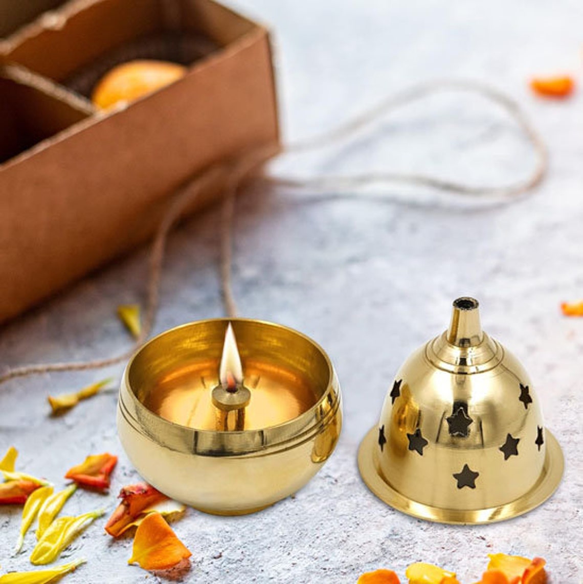 Brass Crystal Akhand Diya Set: Diwali Pooja Temple Decor - Etsy