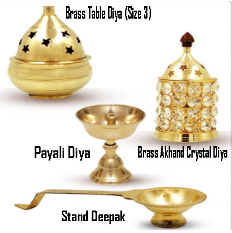 Brass Crystal Akhand Diya Set: Diwali Pooja Temple Decor - Etsy