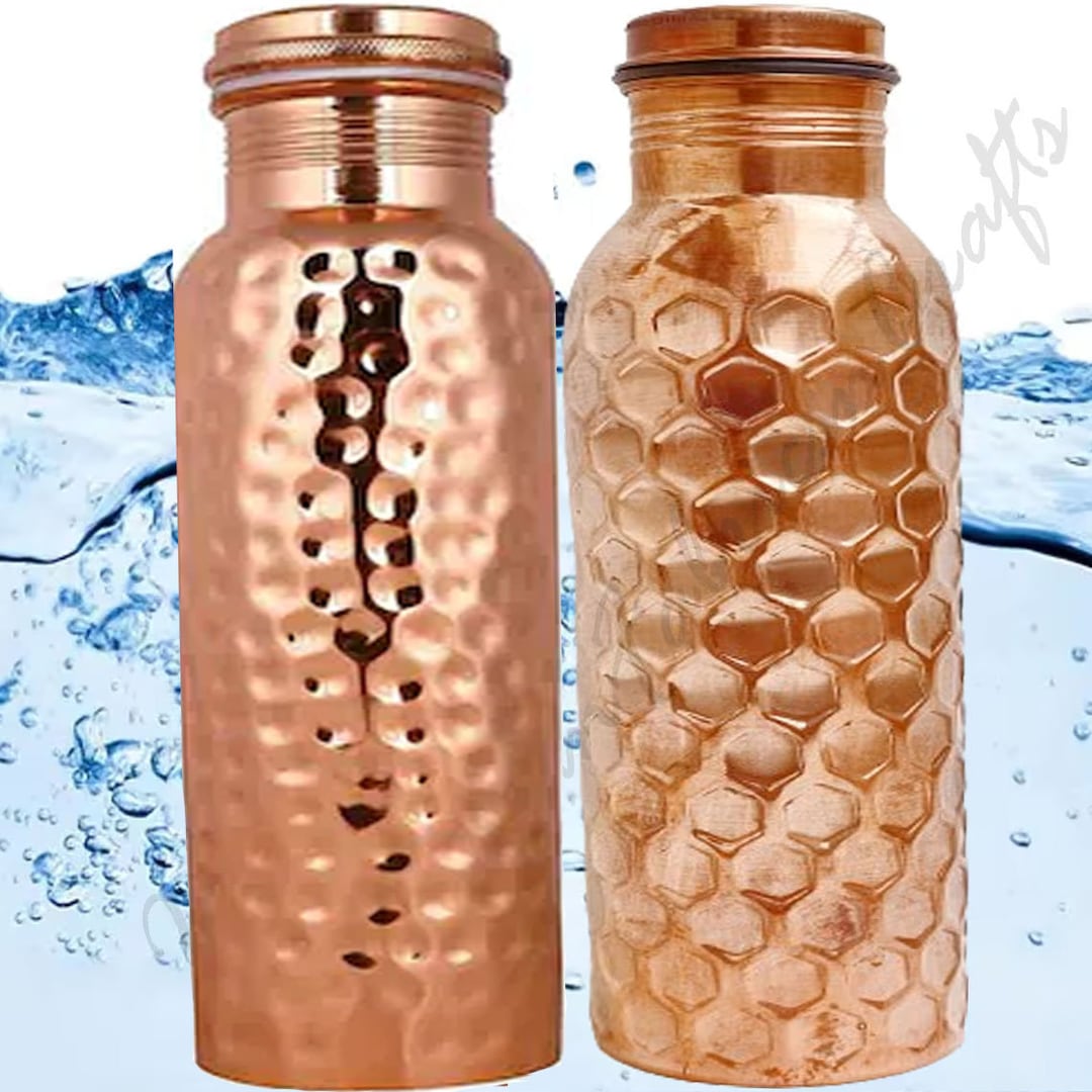 Pure Copper Hammered Water Bottle, Hammered Copper Water Bottle, Leak ...