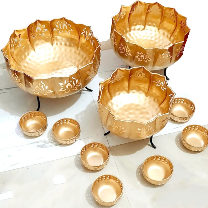 11-piece Golden Lotus Urli Set: Diwali Tealight Candle Holder - Etsy