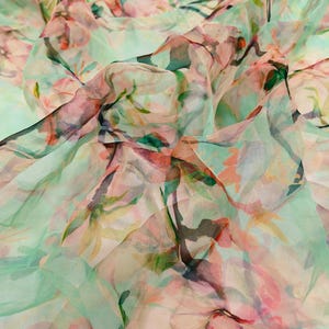 Floral Print Organza Fabric: Lightweight Polyester Wedding Gown ...