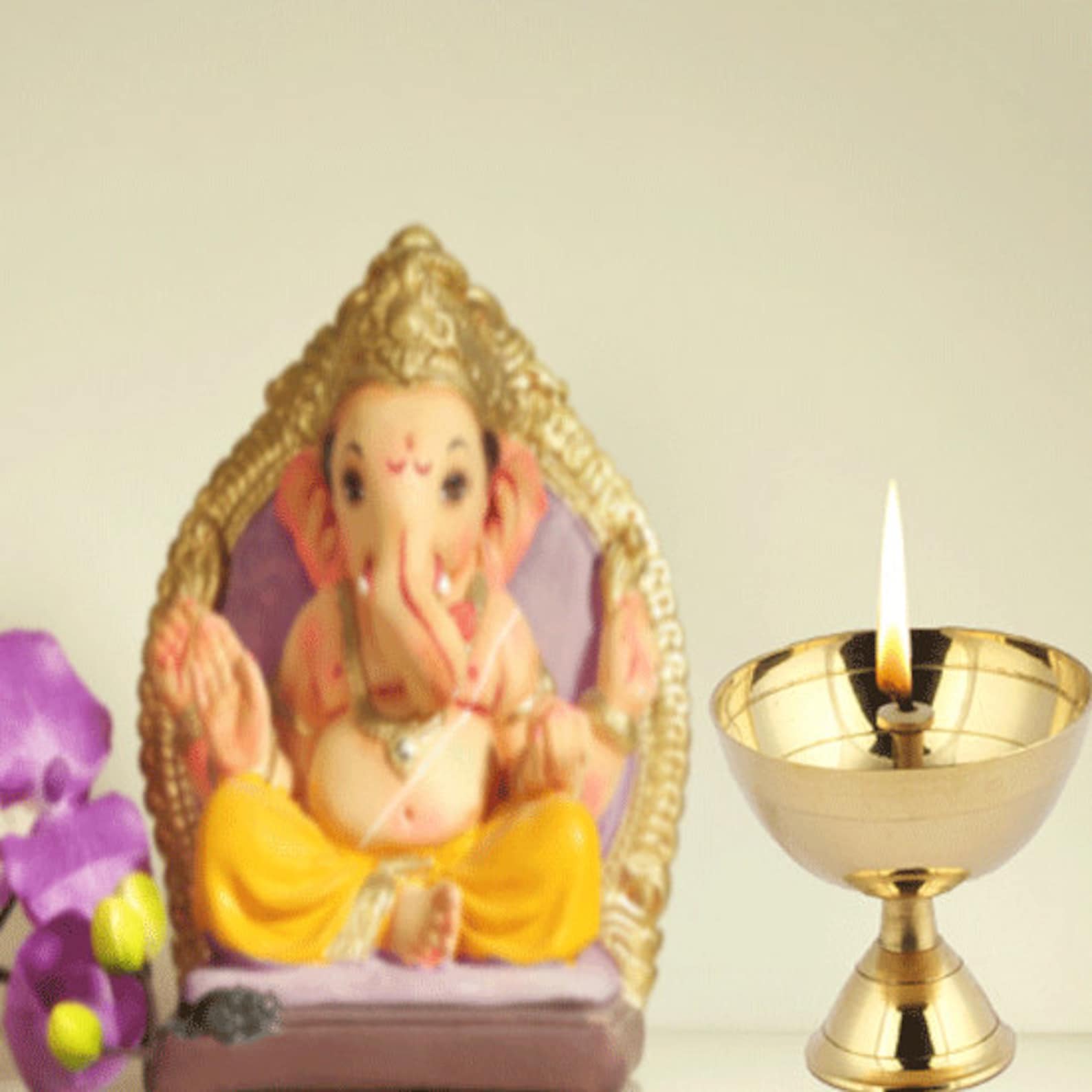 4 Set Brass Akhand Crystal Diya, Table Deepak Oil Lamp for Pooja Temple ...