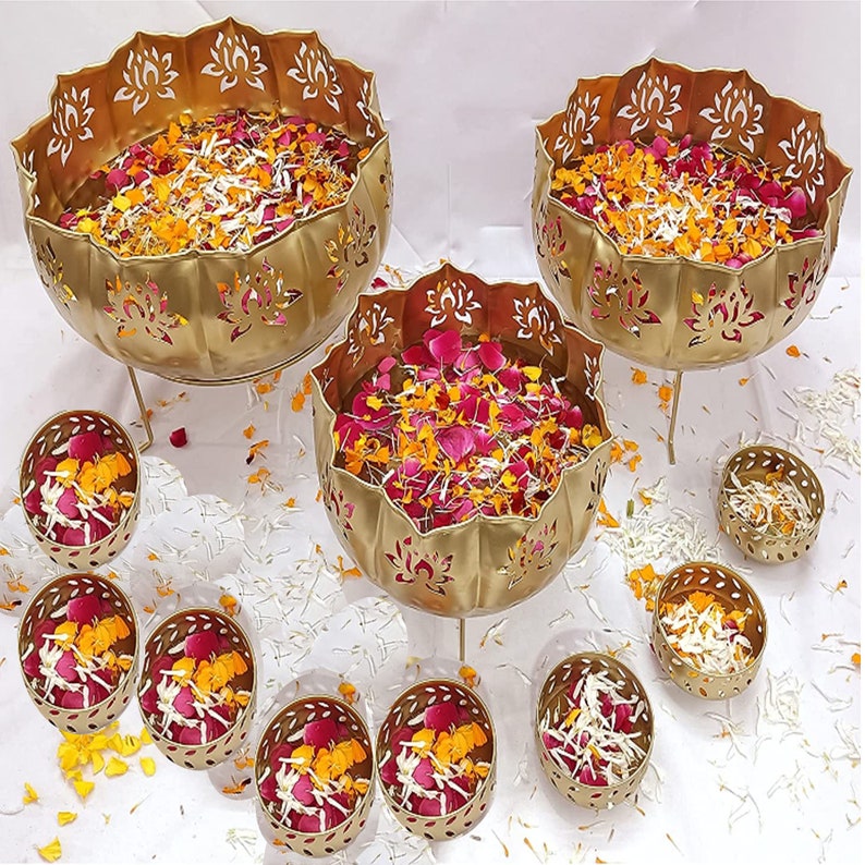 11-piece Golden Lotus Urli Set: Diwali Tealight Candle Holder - Etsy
