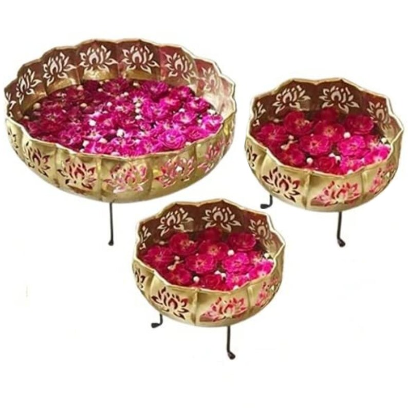 11-piece Golden Lotus Urli Set: Diwali Tealight Candle Holder - Etsy