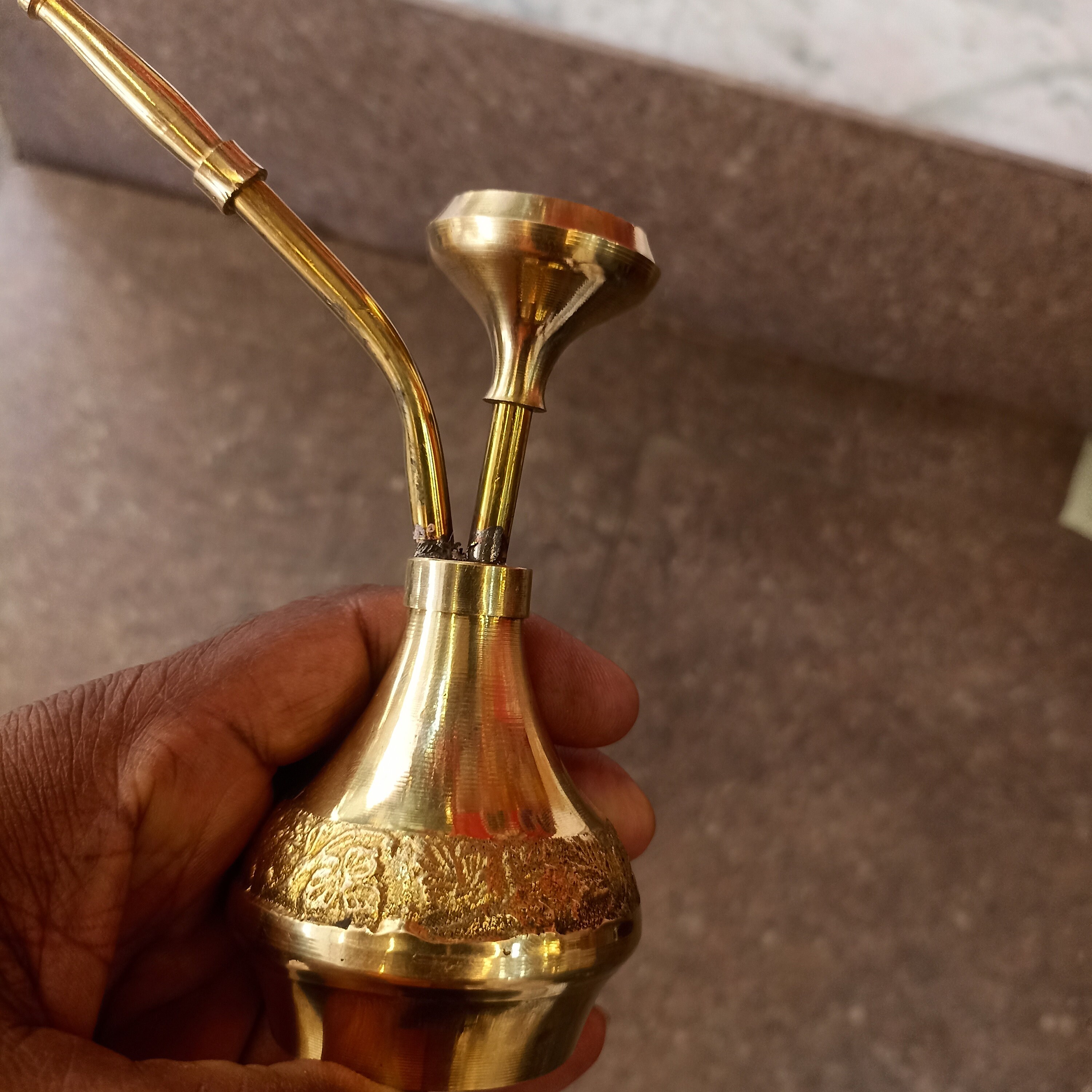 Pure Brass Hand Hookah Showpiece, Indian Brass Hookah Chillum Hookah ...