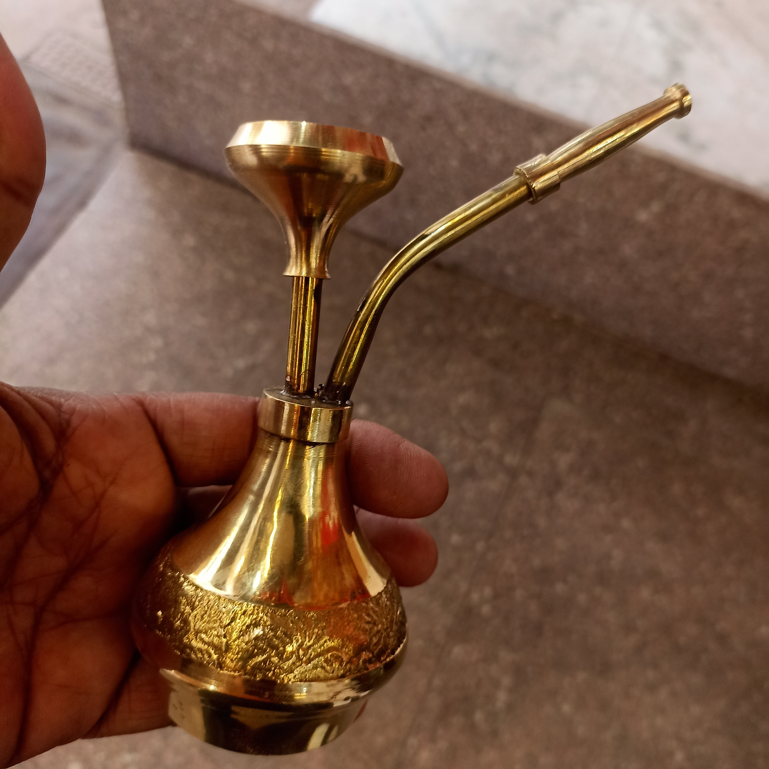 Pure Brass Hand Hookah Showpiece, Indian Brass Hookah Chillum Hookah ...