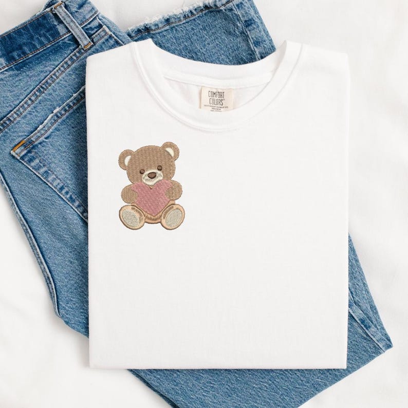 Teddy Bear Embroidery Design, Cute Bear Holding Heart, Valentine Baby ...