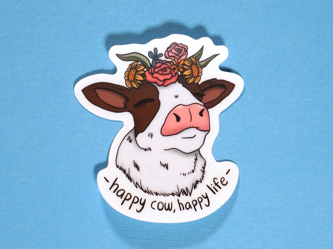 Happy Cow Clear Sticker, Calf, Farm Animal, Baby Cow, Flower Cow ...