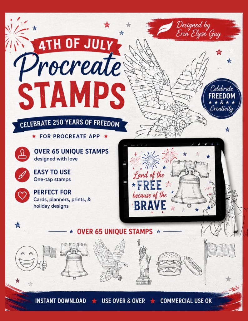 4th of July Procreate Stamps | Patriotic Americana Graphics (digital ...