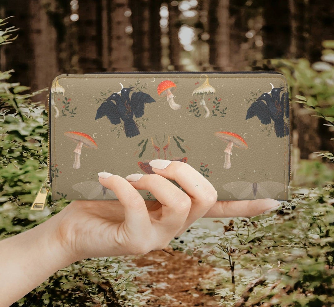 Moth Zipper Wallet Clutch Bag | Moth Crow Raven Wallet | Cabincore ...