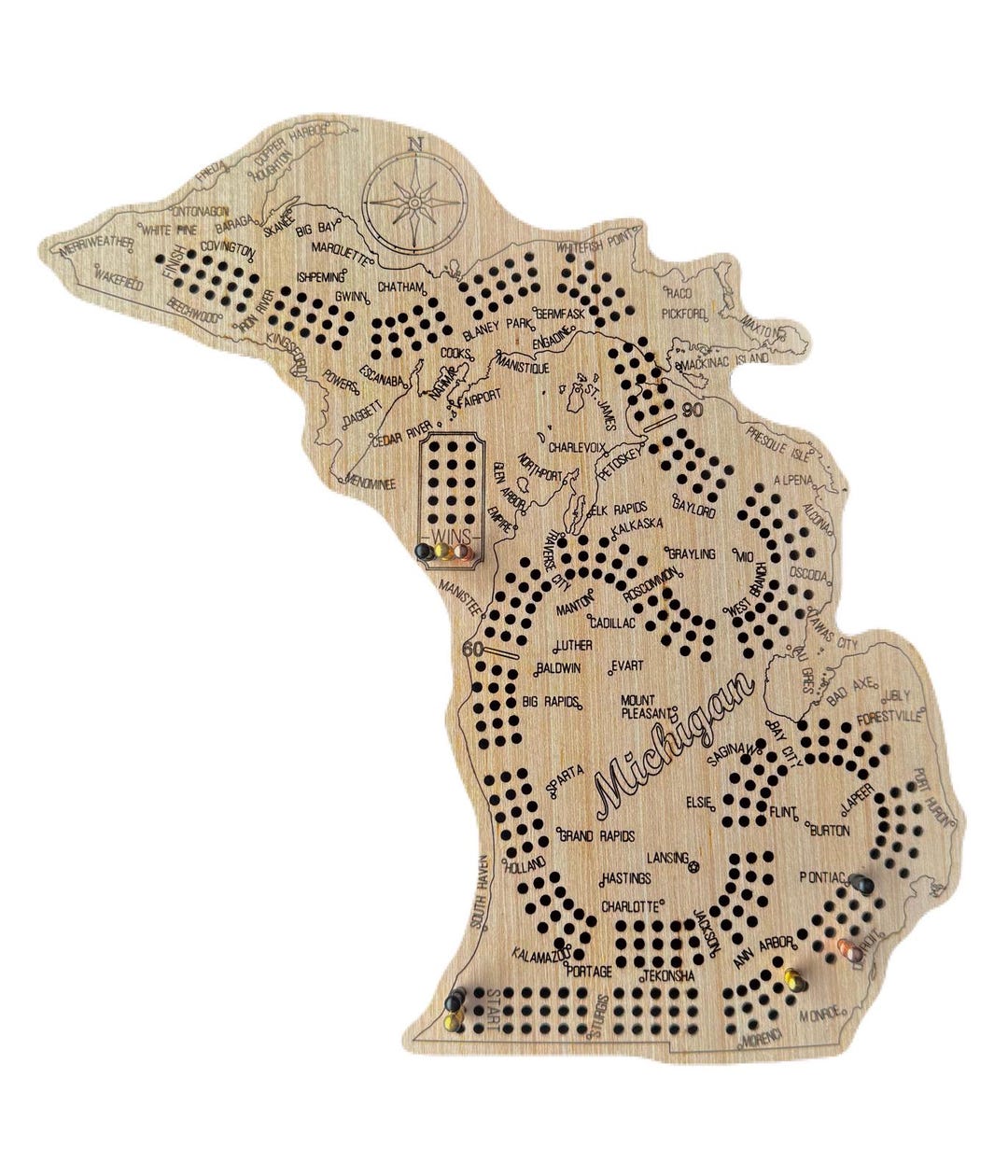 Michigan Shaped Cribbage Board Game, Wood, Metal Pegs, Made in Michigan ...