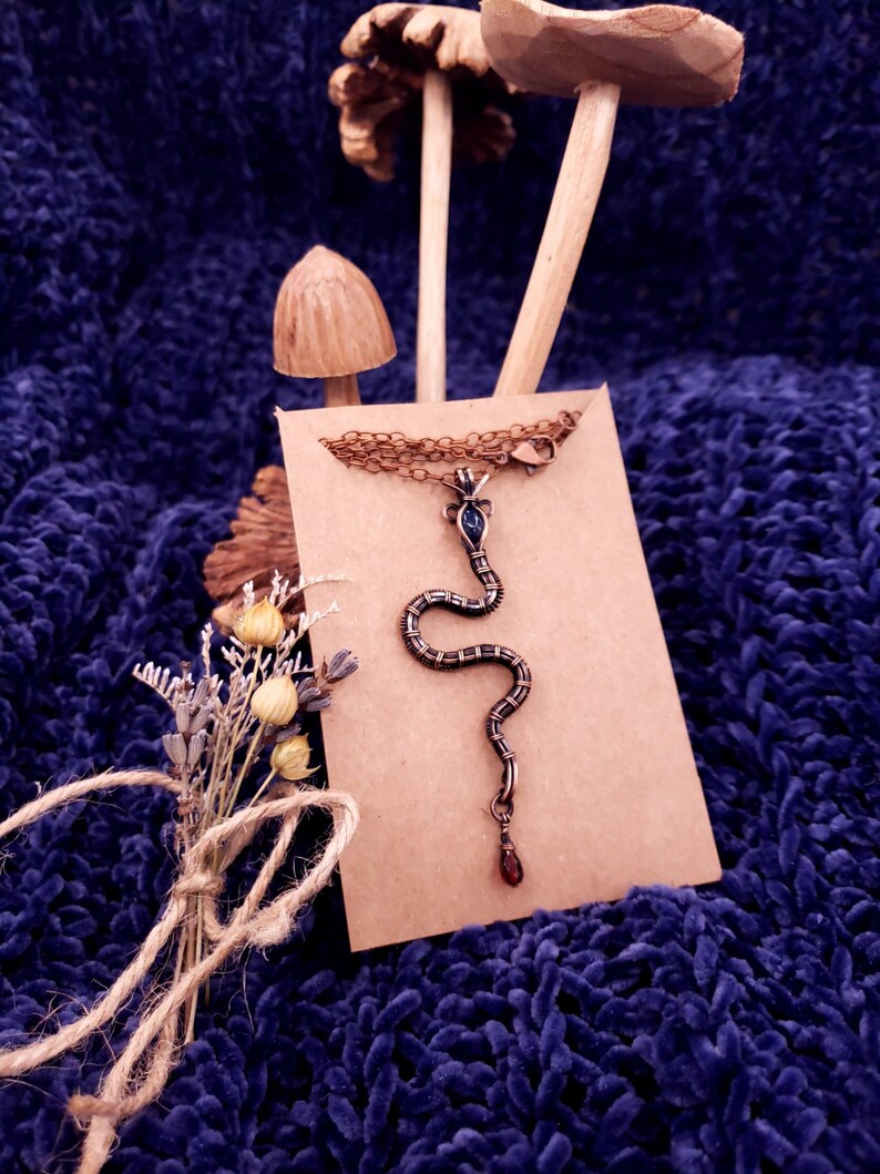 Black Opal and Garnet Snake Copper Wire Wrapped Pendant, Crystal ...