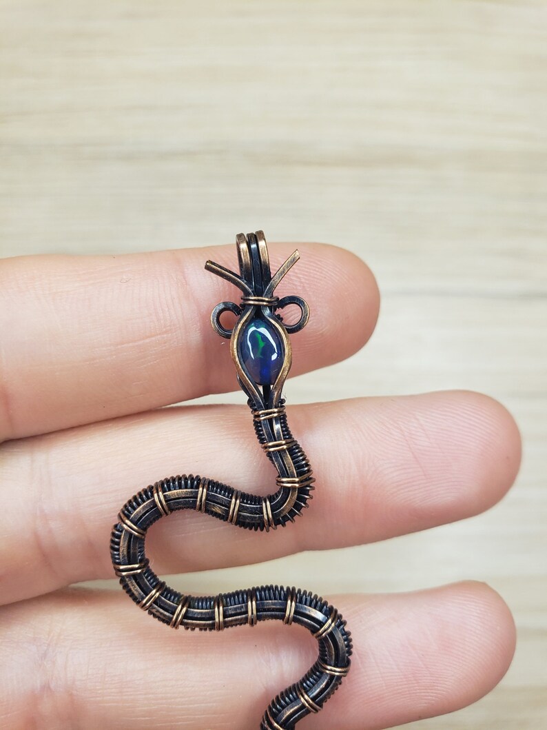 Black Opal and Garnet Snake Copper Wire Wrapped Pendant, Crystal ...