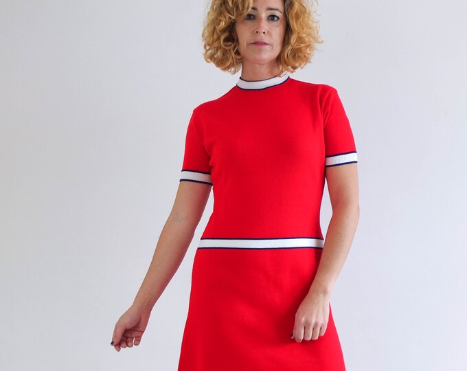 Vintage 60s Red Sixties Shift Mod Dress, 60s Striped Twiggy Dress, 60s ...