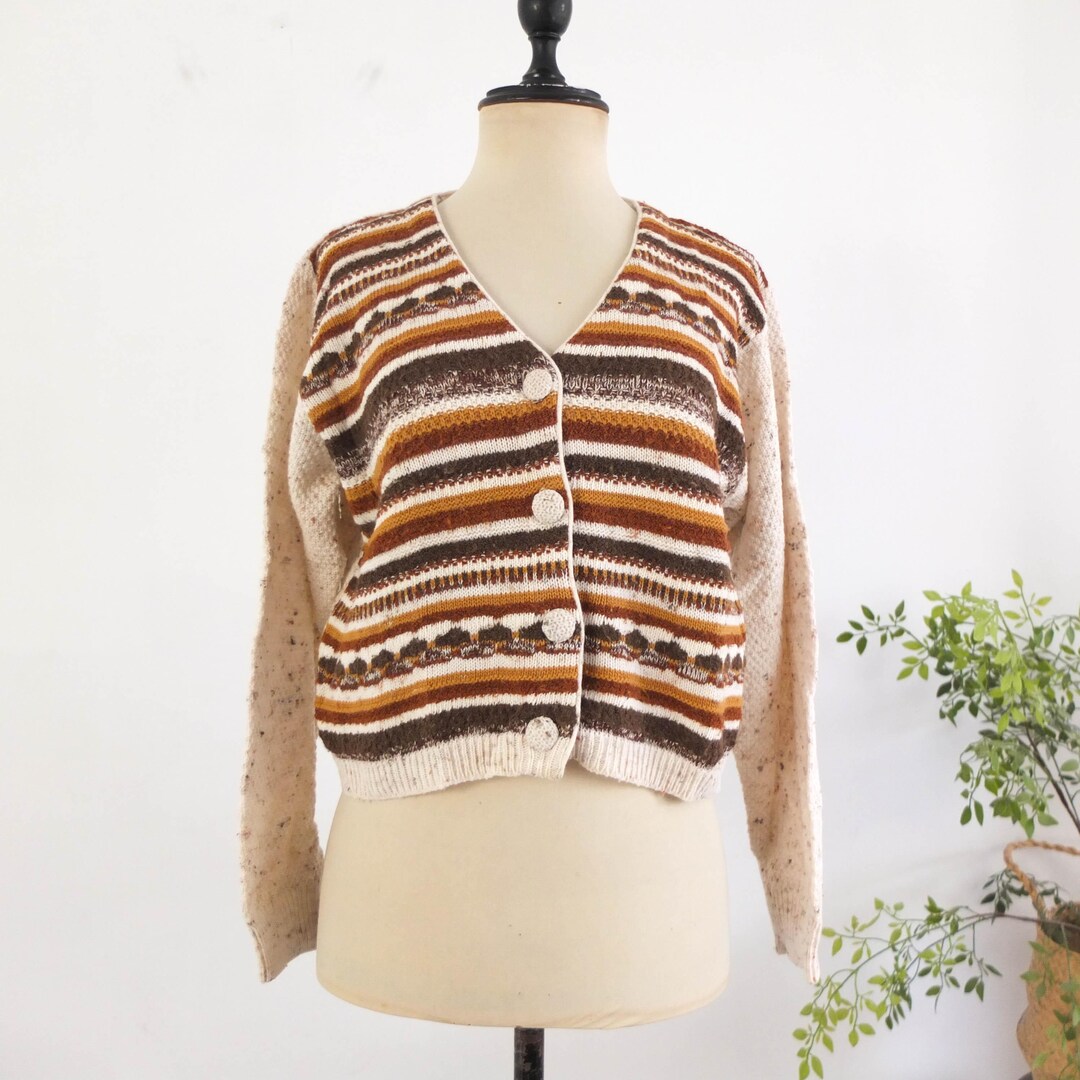 Vintage 90s Cropped Cardigan, Vintage Boho Striped Wool Cardigan, 90s ...