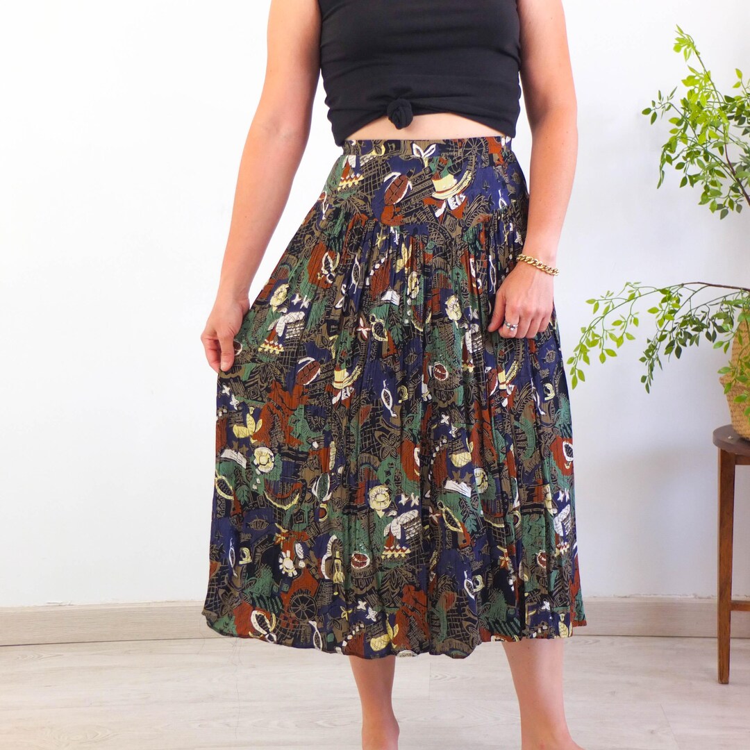 Vintage 80s Abstract Print Skirt Size M, Vintage Elastic High Waist ...