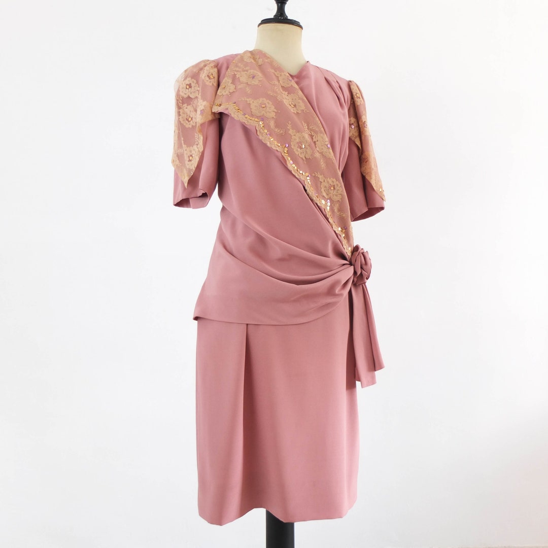 Vintage 80s Pink Lace Formal Dress, Vintage Mother of the Bride Dress ...