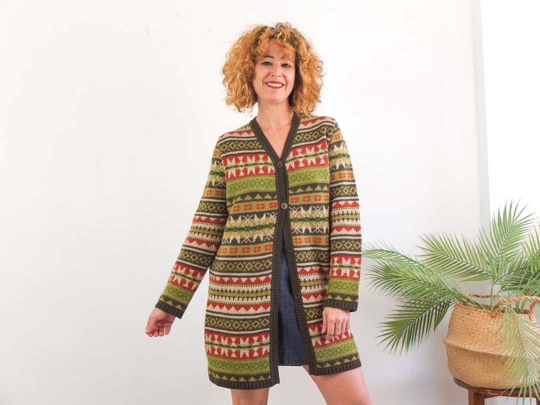 Vintage 90s Grunge Oversized Cardigan Sweater, 90s Retro Knit Cardigan ...