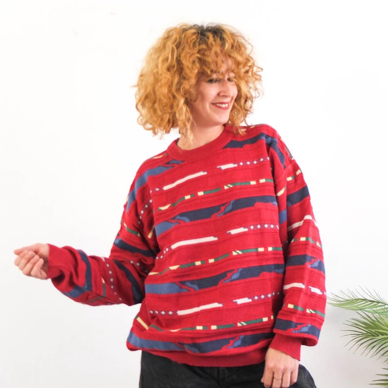 Vintage Oversized Cosby Sweater, 90s Retro Knit Sweater Women, Colorful ...