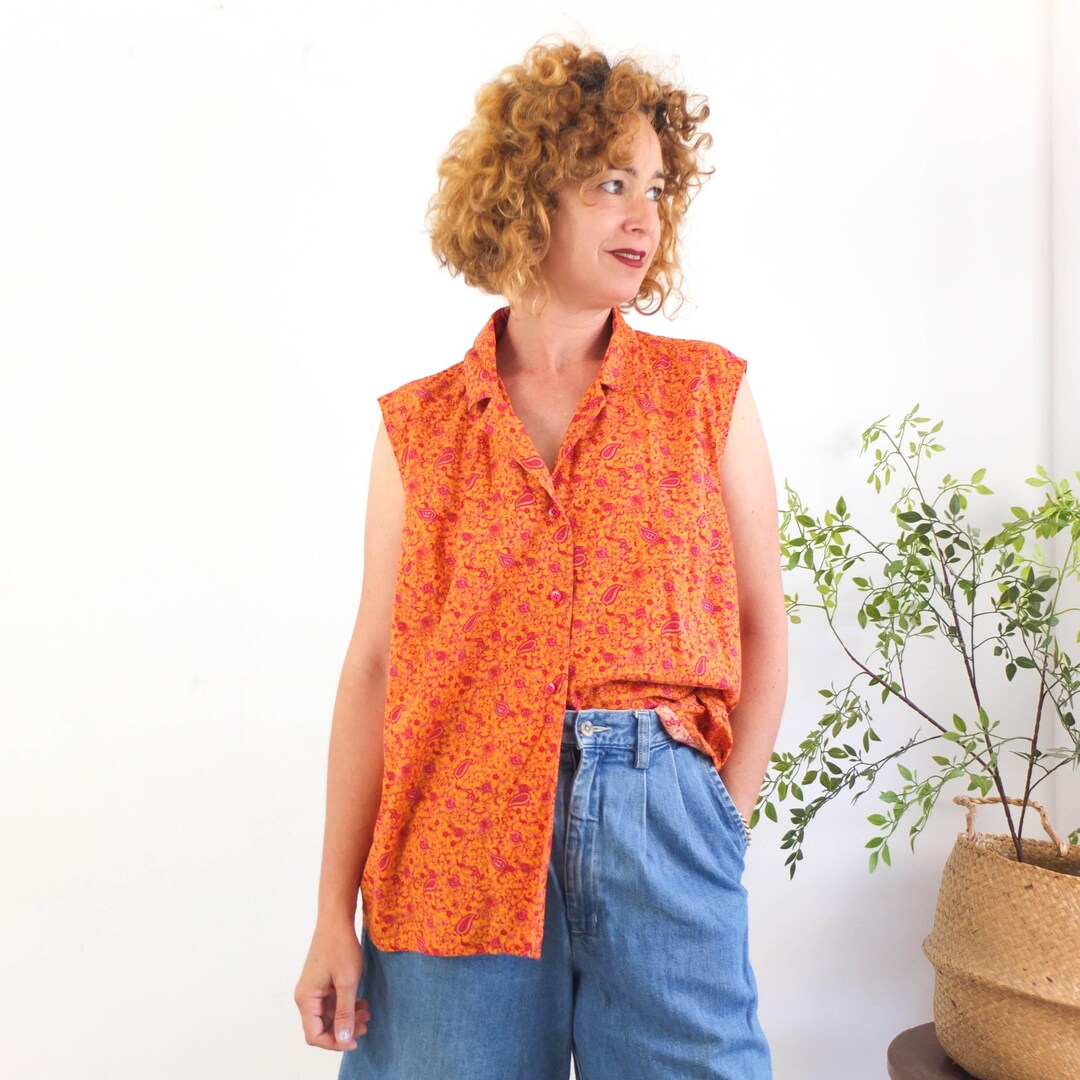 Vintage 90s Boho Button up Shirt, 90s Floral Batik Blouse, Vintage ...