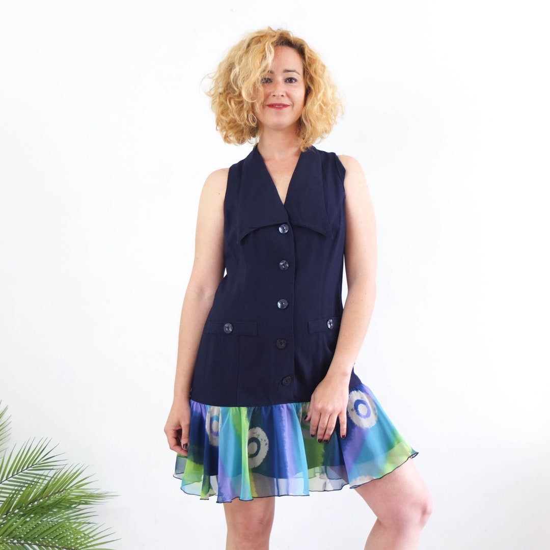 Vintage 90s Linen Hippie Festival Mini Dress, 1990s Psychedelic Tie Dye ...