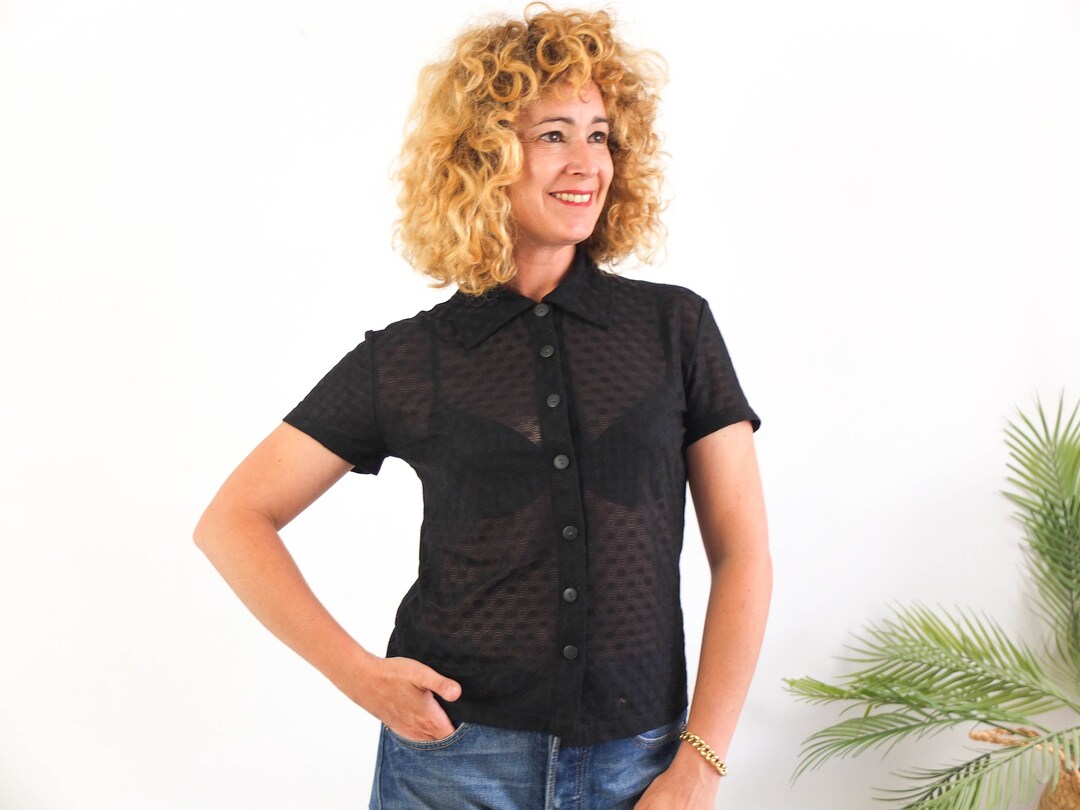 Vintage 80s Black Sheer Blouse, 80s Black Edwardian Victorian Blouse ...