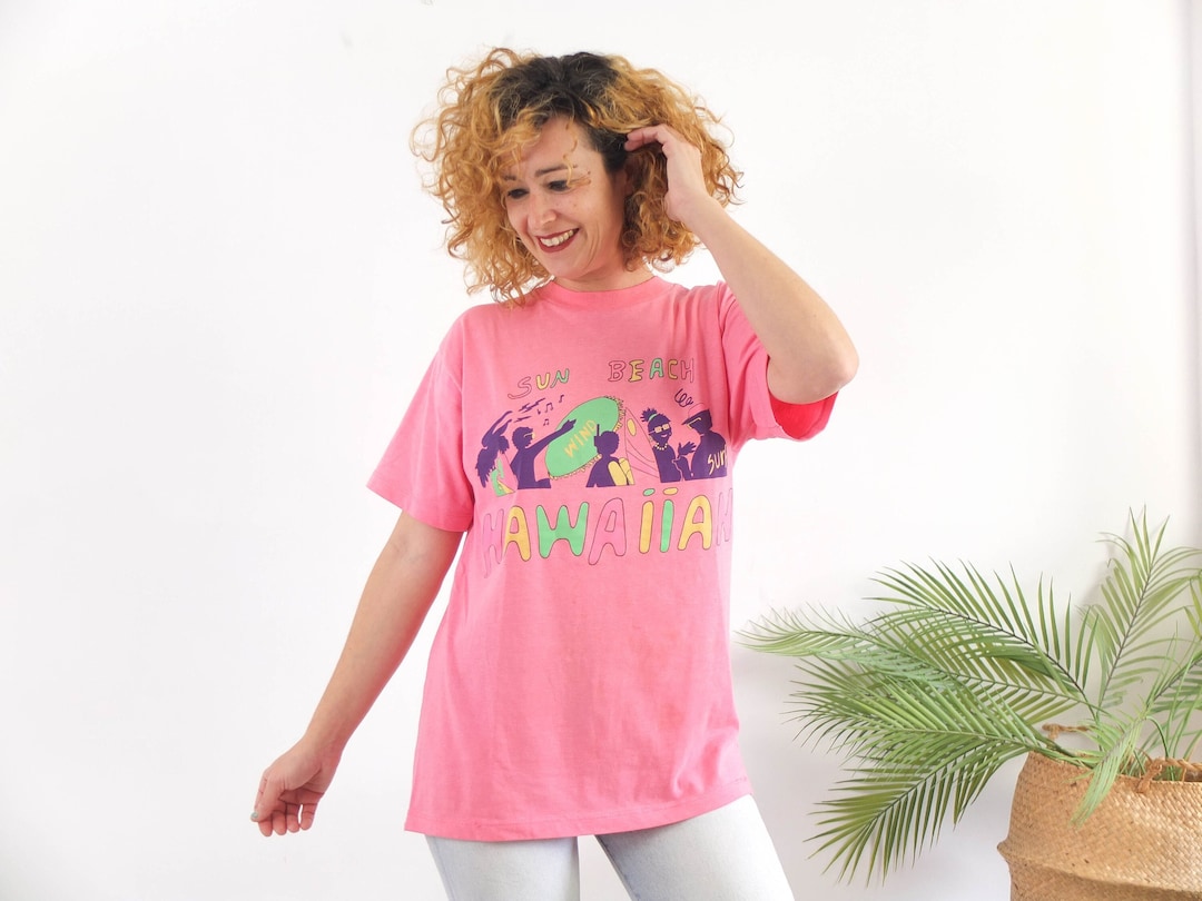 Vintage 80s Hawaiian Party Beach Print T Shirt, 80s Retro Graphic Print ...