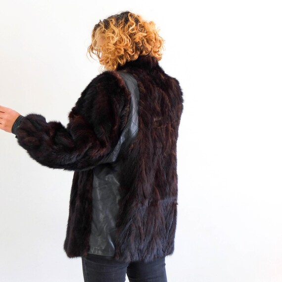 Vintage 80s black leather and fur coat, 80s oversized… - Gem
