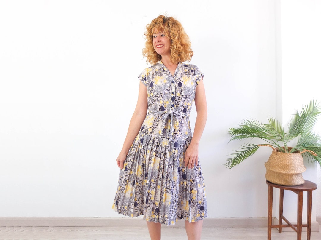 Vintage 80s Abstract Print Sundress, 80s White Retro Midi Sundress ...