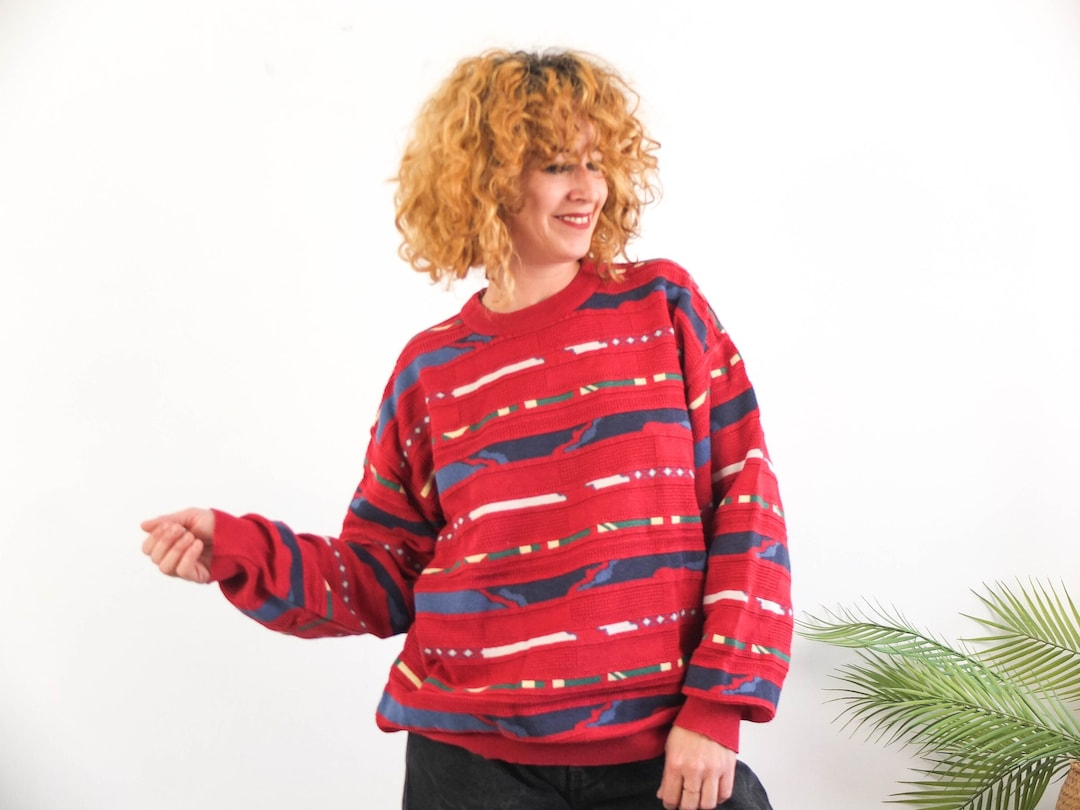 Vintage 90s Retro Knit Sweater, 90s Colorful Cotton Sweater, Vintage ...