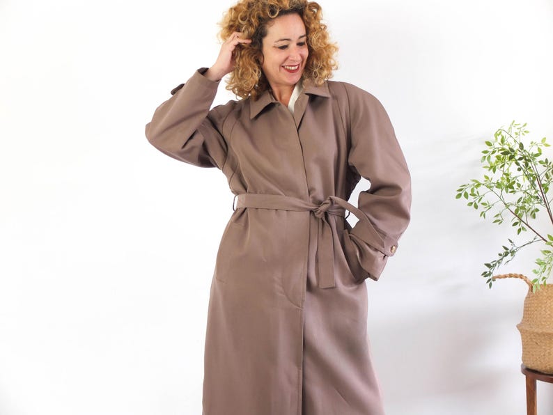 Vintage 80s Brown Long Trench Coat, 1980s Minimalist Coat Women ...