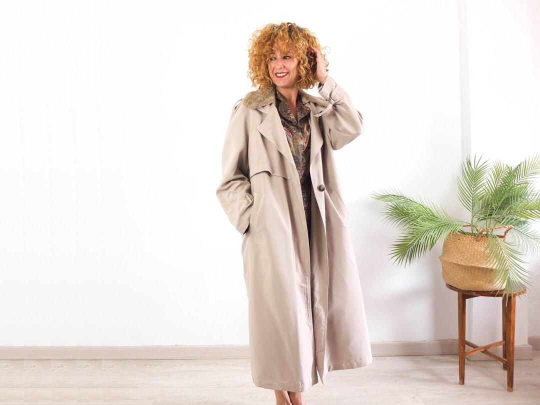 Vintage 90s Beige Long Trench Coat 1990s Minimalist Coat - Etsy