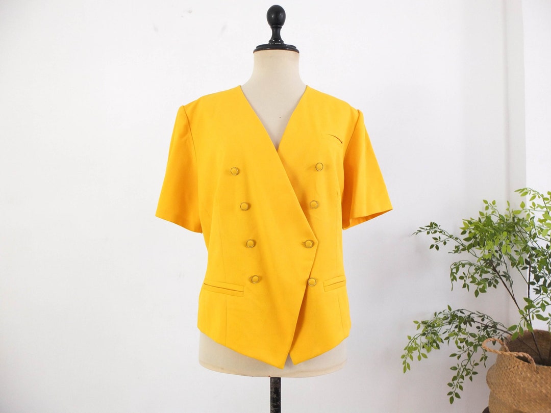 Vintage 80s Yellow Retro Blazer, 80s Double Breasted Crop Jacket, 80s ...