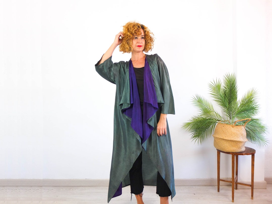 Vintage 80s Color Block Maxi Duster Jacket, 1980s Long Kimono Kaftan ...