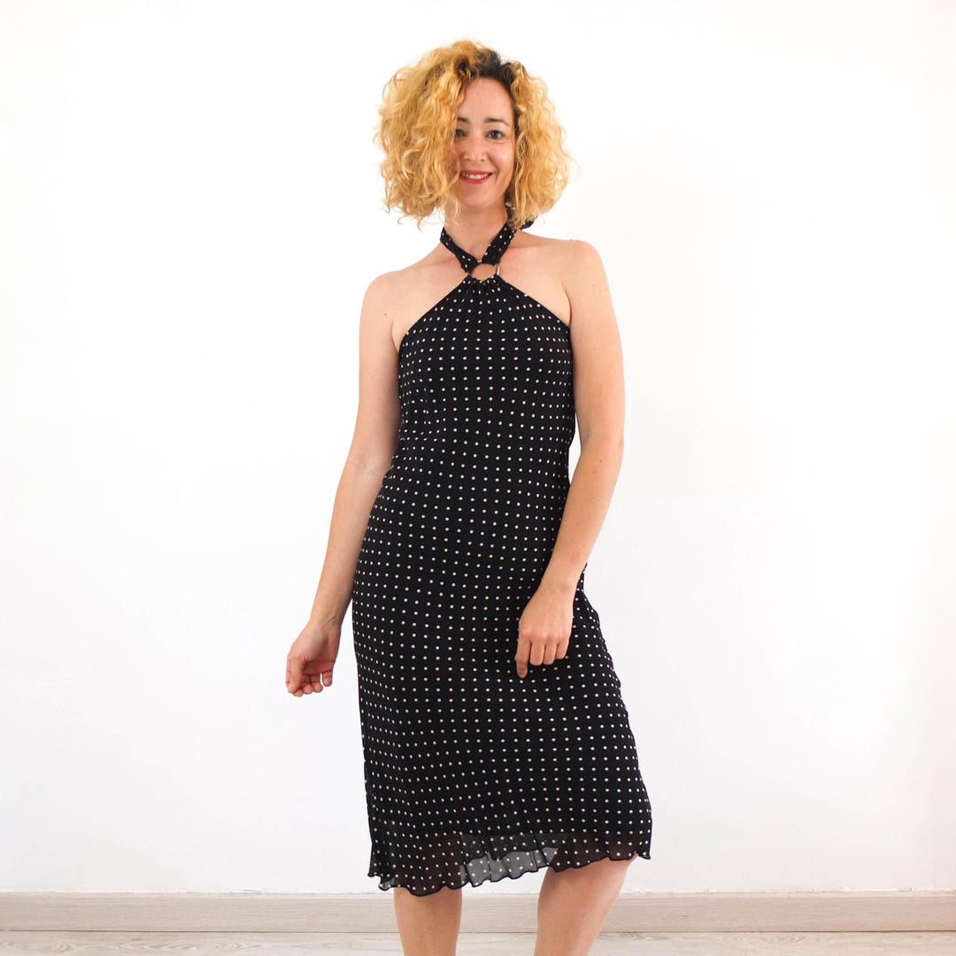Vintage 90s Black Halter Slip Dress, 90s Y2K Disco Bias Cut Midi Dress ...