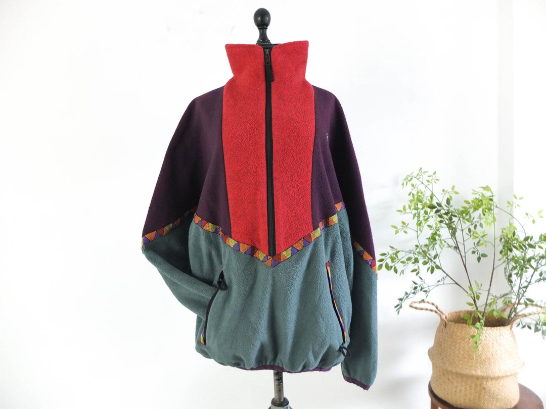 Vintage 90s Color Block Fleece Sweatshirt, Vintage Retro Fleece ...
