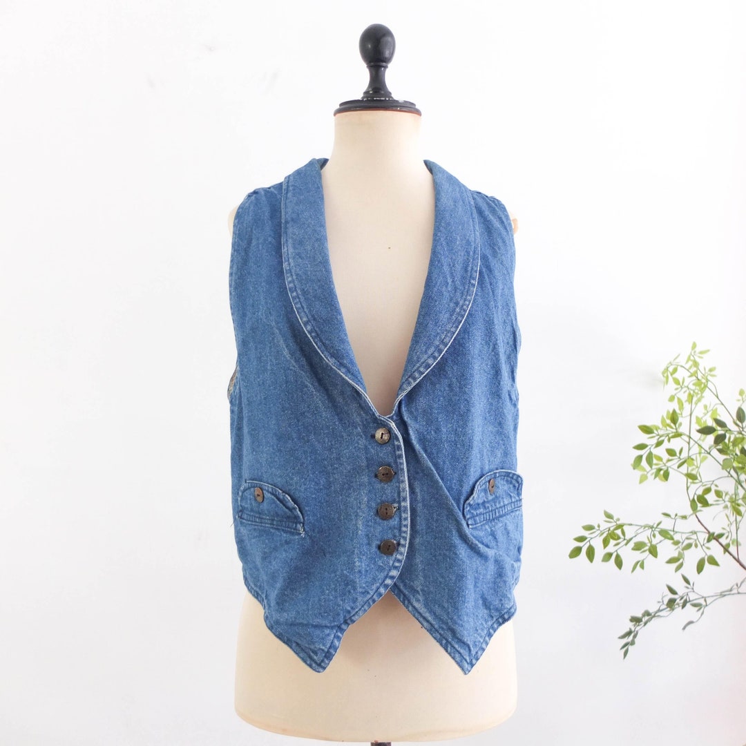 Vintage 90s Country Denim Vest, 1990s Granny Cottagecore Denim Vest ...