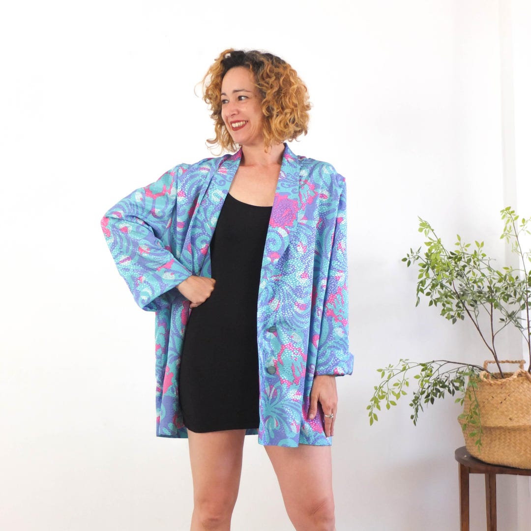 Vintage Oversized Summer Blazer, 80s Long Blazer, 80s Abstract Print ...