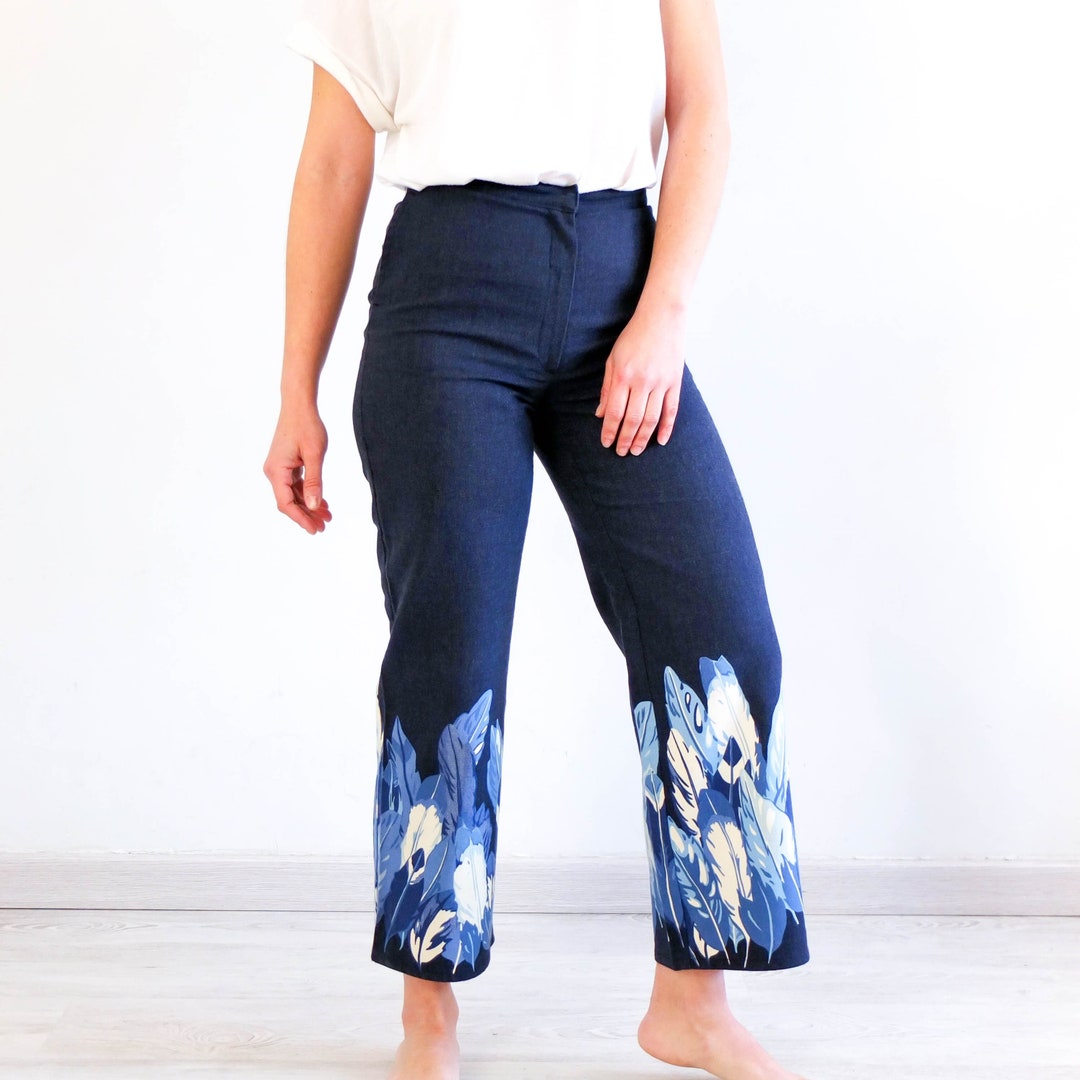 Vintage 90s Capri Denim Pants, Y2K Print Capri Pants, 90s High Waist ...