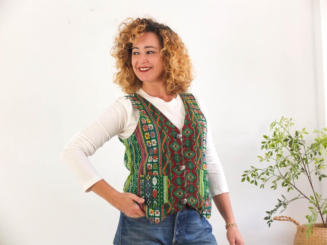 Vintage Hippie Boho Reversible Vest, Vintage Woven Cotton Waistcoat ...