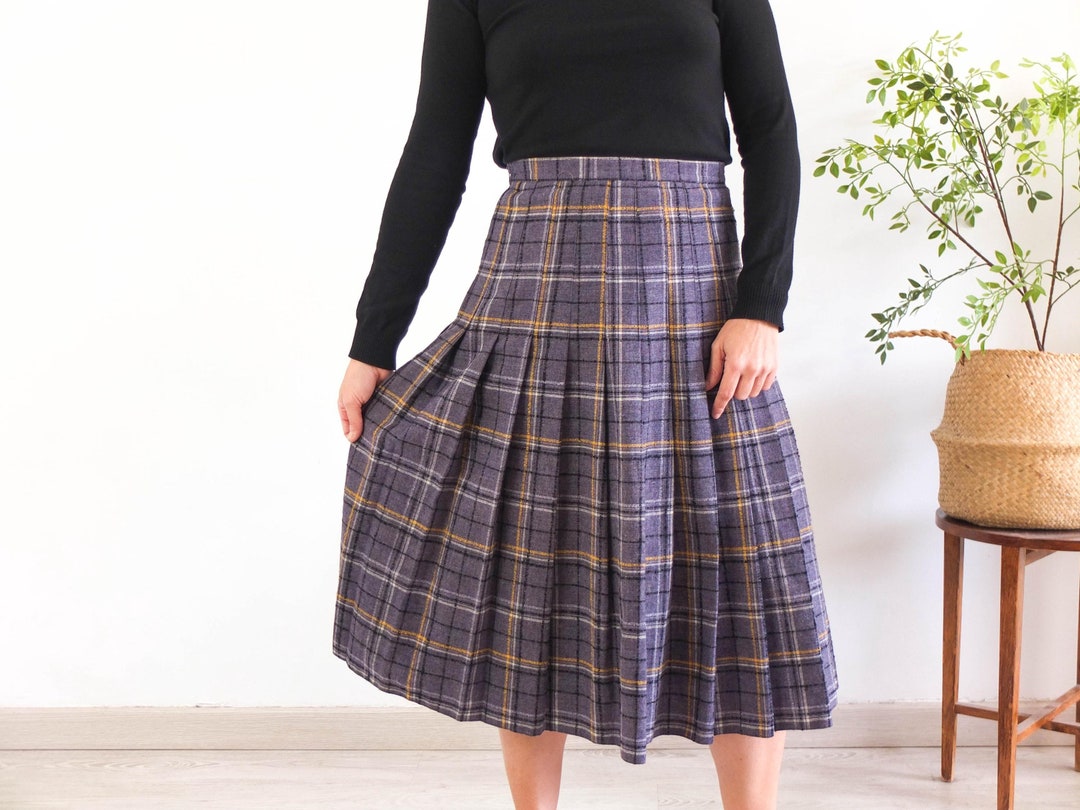 Vintage 80s Plaid Wool Skirt, 80s Tartan Wool Pleated Skirt, Vintage ...
